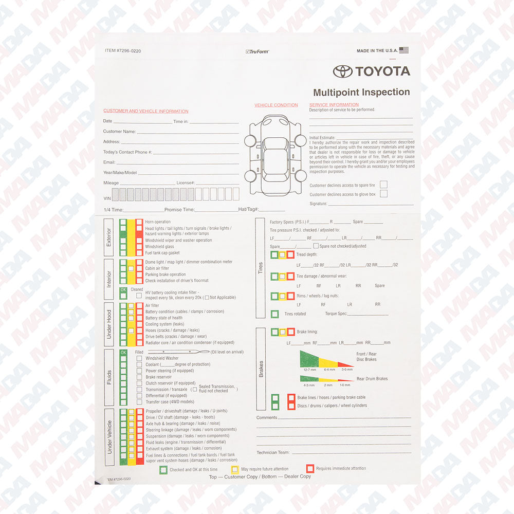 Multi Point Inspection Form (250 Pack) – Shop MADA